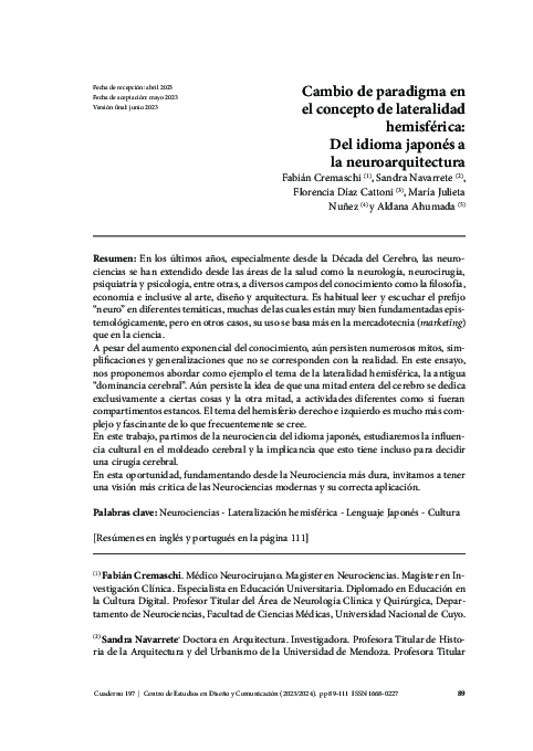 (PDF) Cambio de paradigma en el concepto de lateralidad hemisférica: Del idioma japonés a la ...