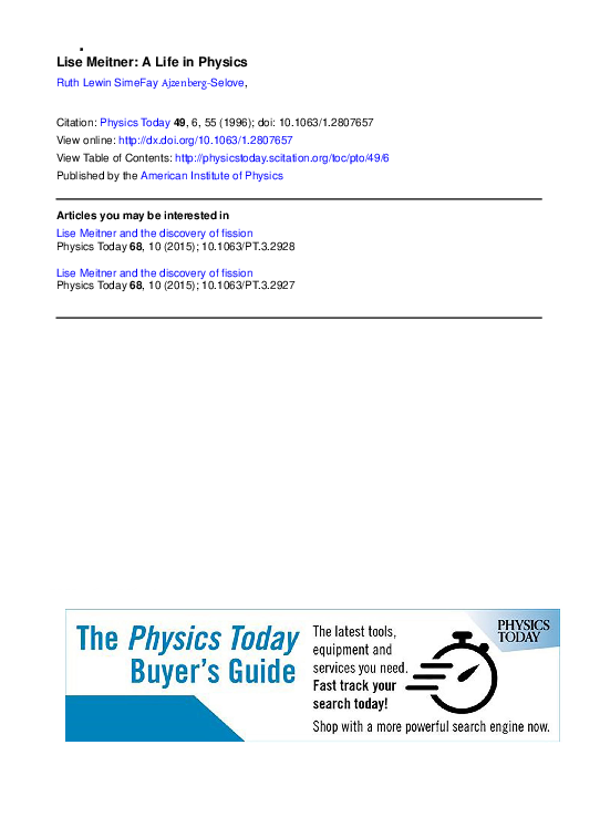 (PDF) Lise Meitner: a life in physics