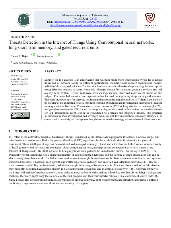 Pdf Threats Detection In The Internet Of Things Using Convolutional Neural Networks Long