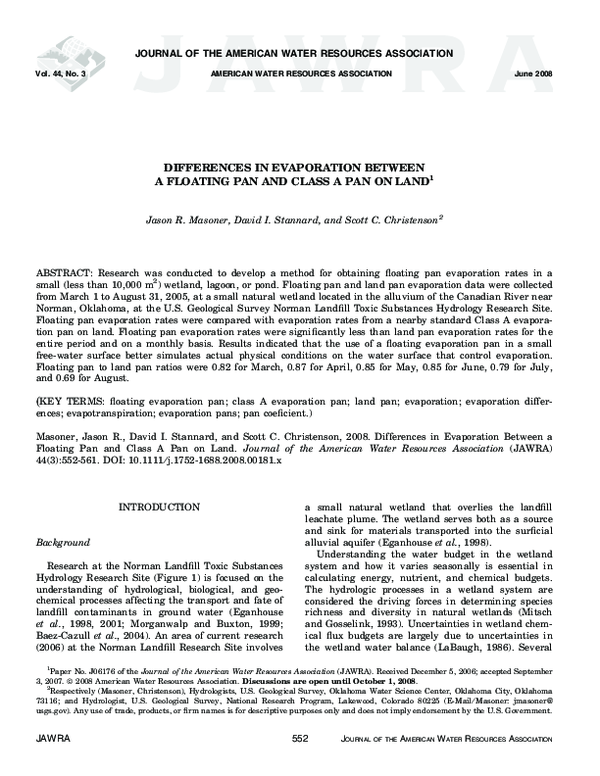 (PDF) Differences in Evaporation Between a Floating Pan and Class A Pan ...