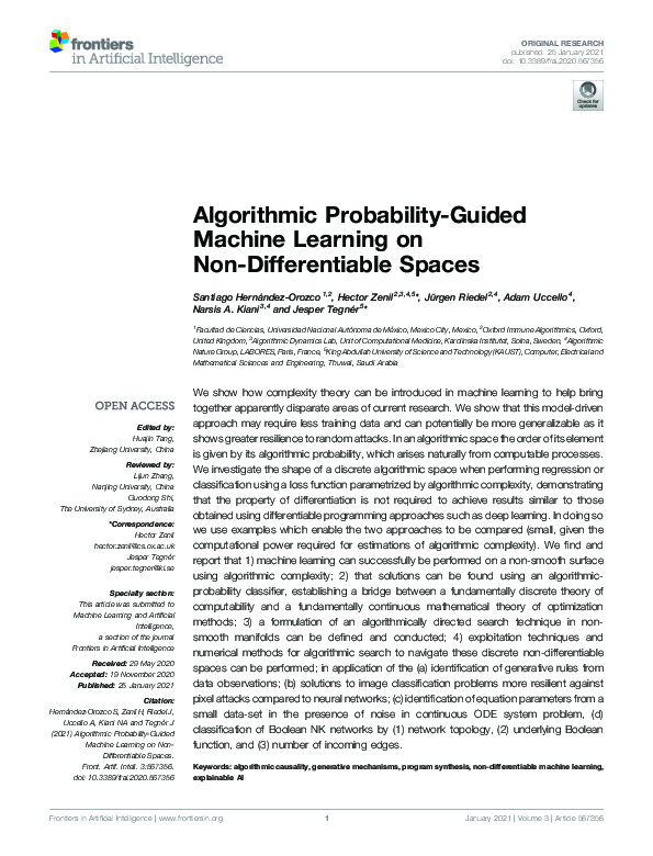 (PDF) Algorithmic Probability-Guided Machine Learning on Non-Differentiable Spaces