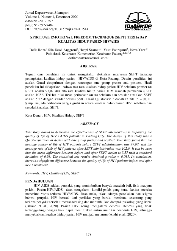 (PDF) Spiritual Emotional Freedom Technique (SEFT) terhadap Kualitas ...