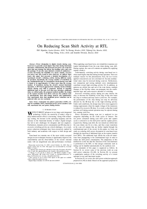 (PDF) On Reducing Scan Shift Activity at RTL