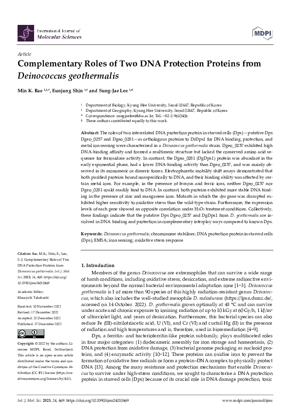 (PDF) Complementary Roles of Two DNA Protection Proteins from ...