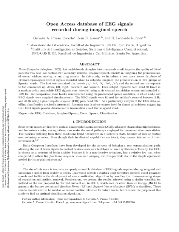 (PDF) Open access database of EEG signals recorded during imagined speech