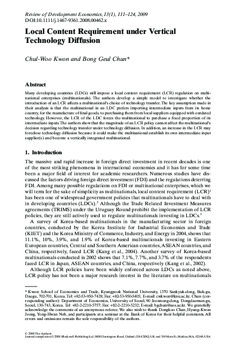 (PDF) Local Content Requirement under Vertical Technology Diffusion