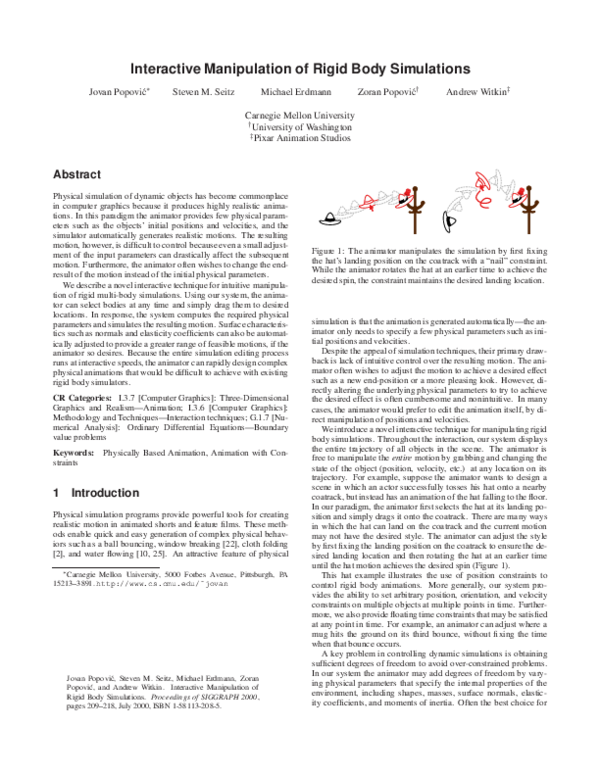 (PDF) Interactive manipulation of rigid body simulations