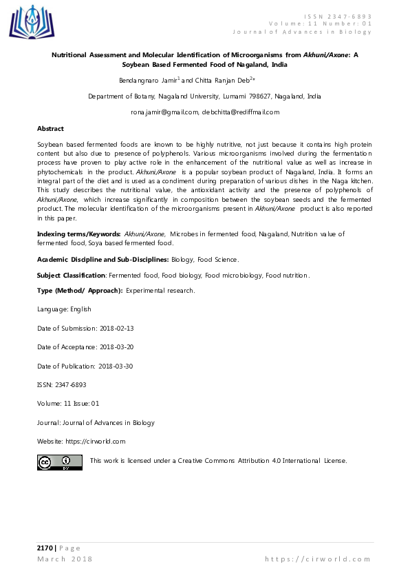 (PDF) Nutritional Assessment and Molecular Identification of ...
