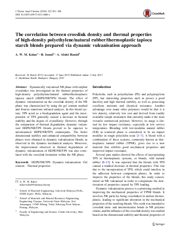 (PDF) The correlation between crosslink density and thermal properties ...