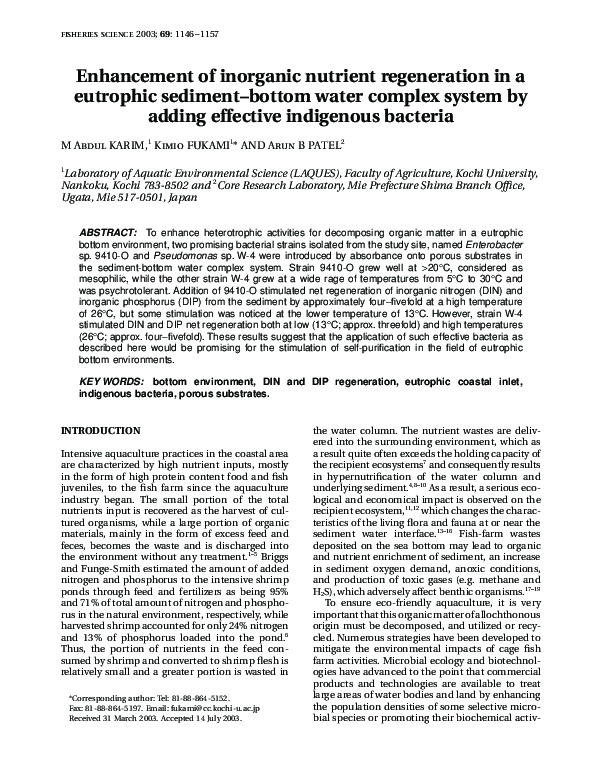 (PDF) Enhancement of inorganic nutrient regeneration in a eutrophic ...