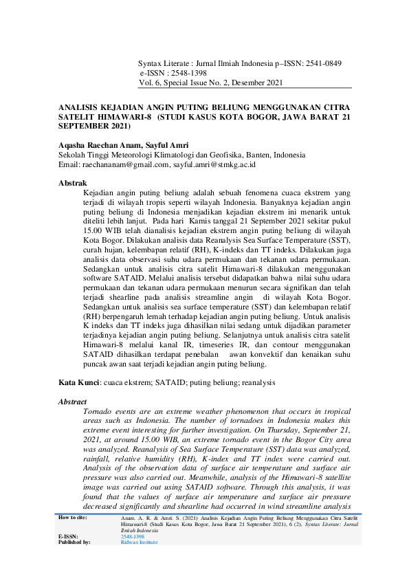 (PDF) Analisis Kejadian Angin Puting Beliung Menggunakan Citra Satelit Himawari-8 (Studi Kasus ...