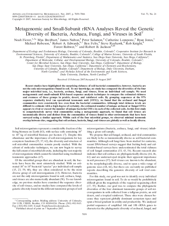 (PDF) Metagenomic and Small-Subunit rRNA Analyses Reveal the Genetic Diversity of Bacteria ...