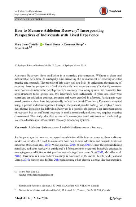 (PDF) How to Measure Addiction Recovery? Incorporating Perspectives of ...
