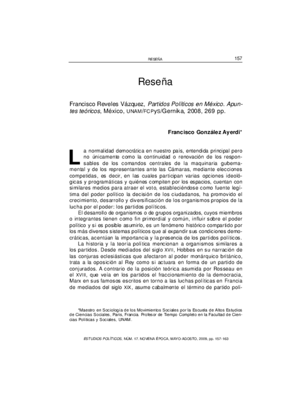 (PDF) Francisco Reveles Vázquez, Partidos Políticos en México. Apuntes ...