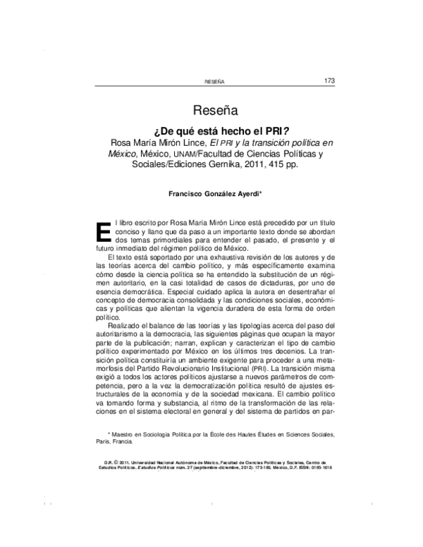 (PDF) Rosa María Mirón Lince, El PRI y la transición política en México