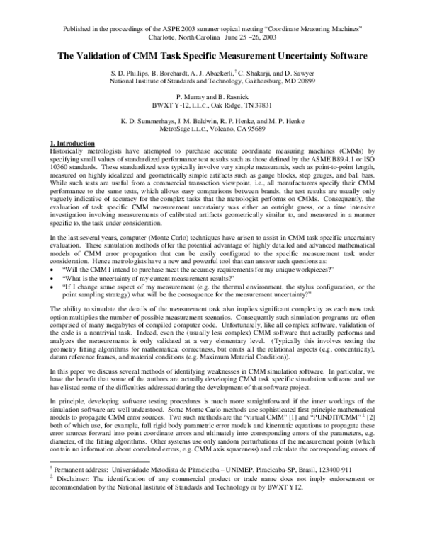 (PDF) The Validation of CMM Task Specific Measurement Uncertainty ...
