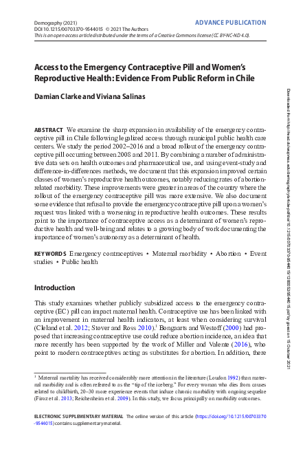 (PDF) Access to the Emergency Contraceptive Pill and Women's ...