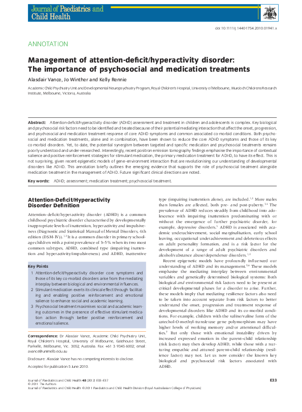 (PDF) Management of attention-deficit/hyperactivity disorder: The ...