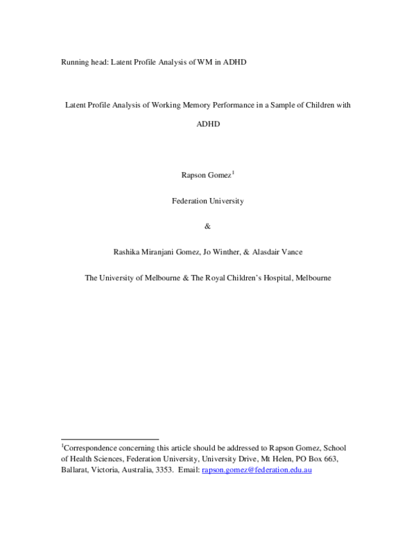 (PDF) Latent Profile Analysis of Working Memory Performance in a Sample of Children with ADHD
