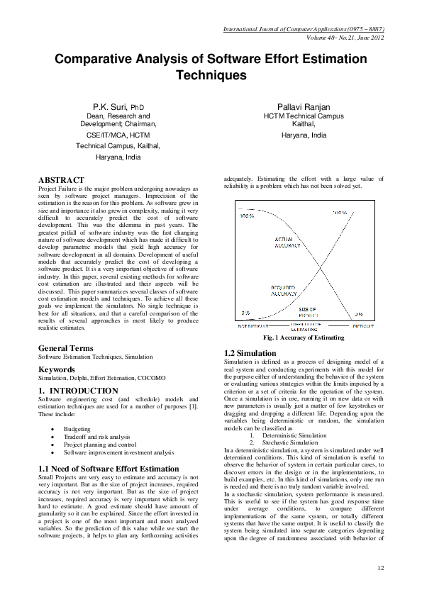 (PDF) Comparative Analysis of Software Effort Estimation Techniques