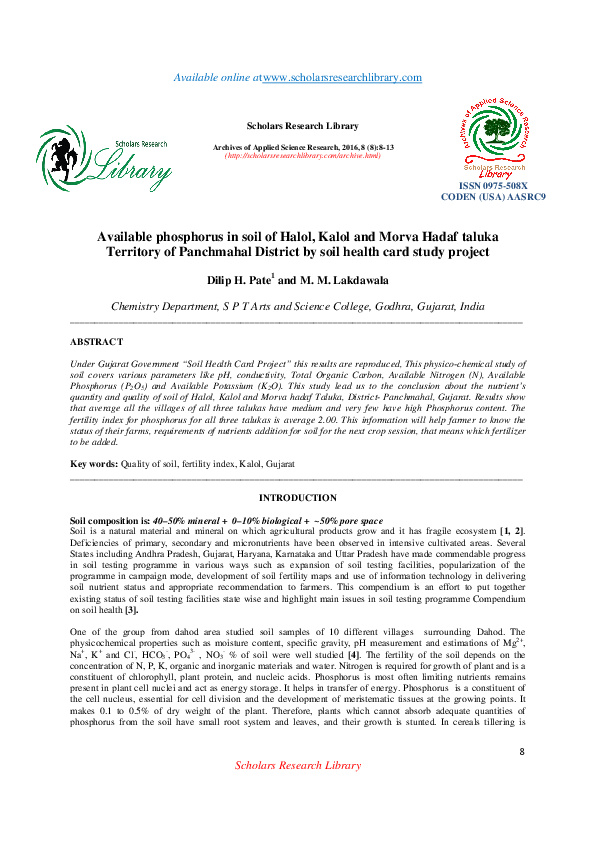 (PDF) Available phosphorus in soil of Halol, Kalol and Morva Hadaf ...