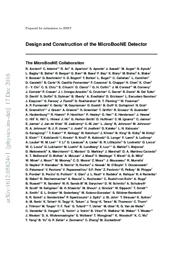 (PDF) MicroBooNE Detector: Design, Construction, and Testing
