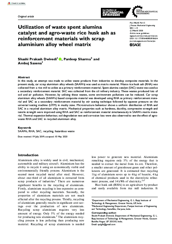(PDF) Utilization of waste spent alumina catalyst and agro-waste rice ...