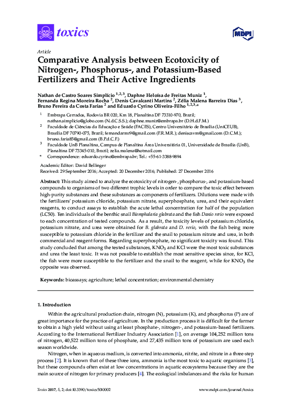 (PDF) Comparative Analysis between Ecotoxicity of Nitrogen-, Phosphorus-, and Potassium-Based ...