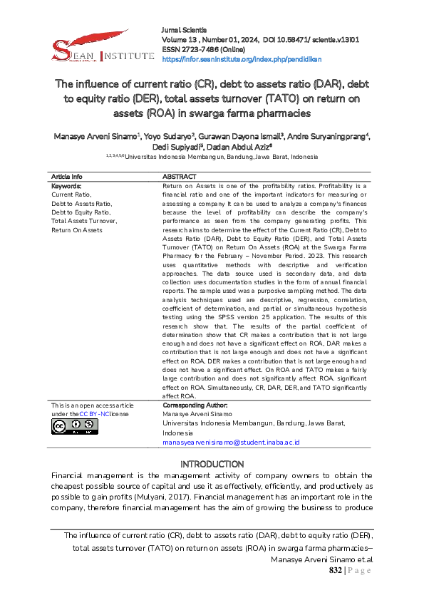 (PDF) The influence of current ratio (CR), debt to assets ratio (DAR ...