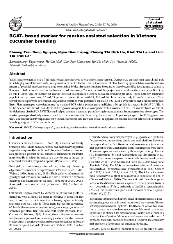 (PDF) BCAT- based marker for marker-assisted selection in Vietnam ...