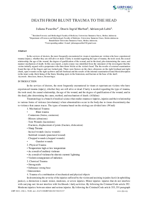 (PDF) Death from Blunt Trauma to the Head