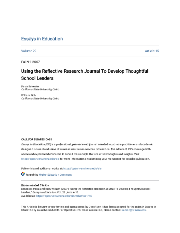 (PDF) Using the Reflective Research Journal To Develop Thoughtful ...