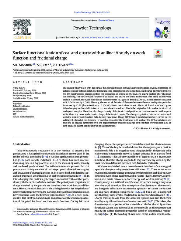 (PDF) Surface functionalization of coal and quartz with aniline: A ...