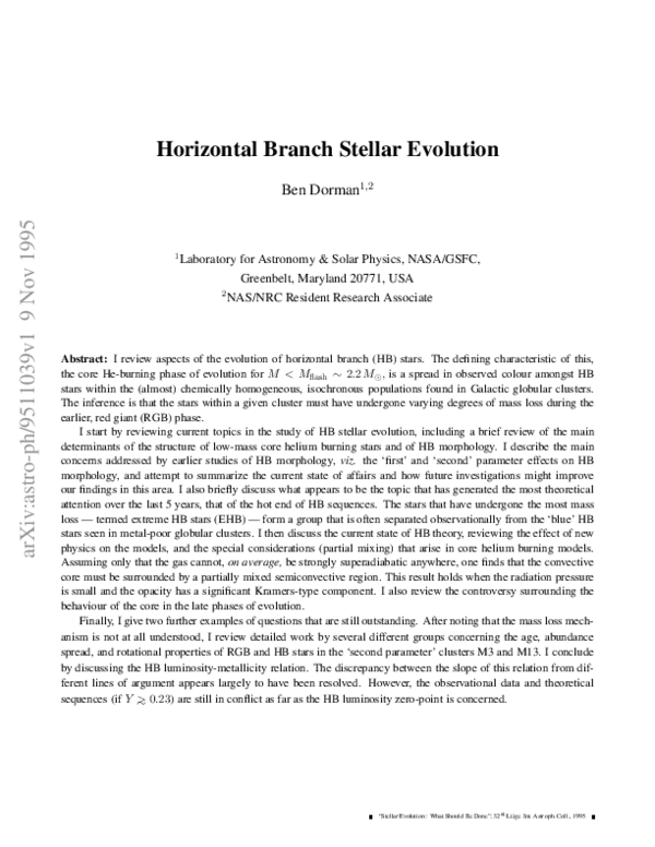 (PDF) Horizontal Branch Stellar Evolution | Ben Dorman - Academia.edu