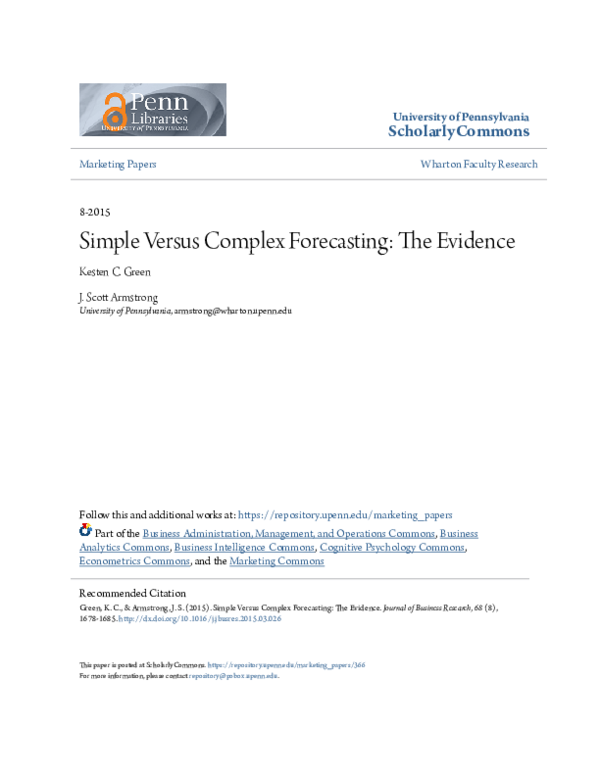 (PDF) Simple Versus Complex Forecasting: The Evidence