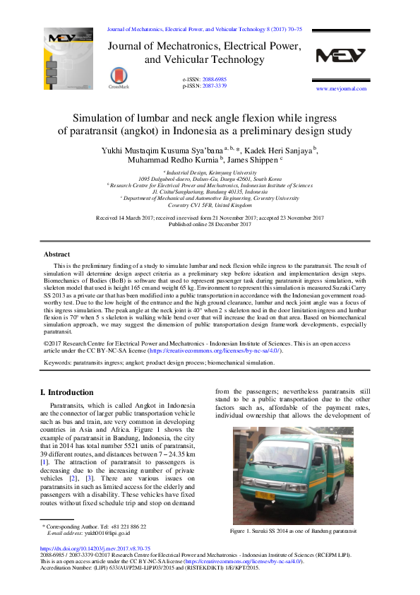 (PDF) Simulation of lumbar and neck angle flexion while ingress of paratransit (angkot) in ...