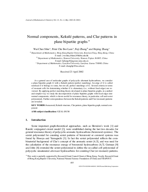 (PDF) Normal components, Kekulé patterns, and Clar patterns in plane ...