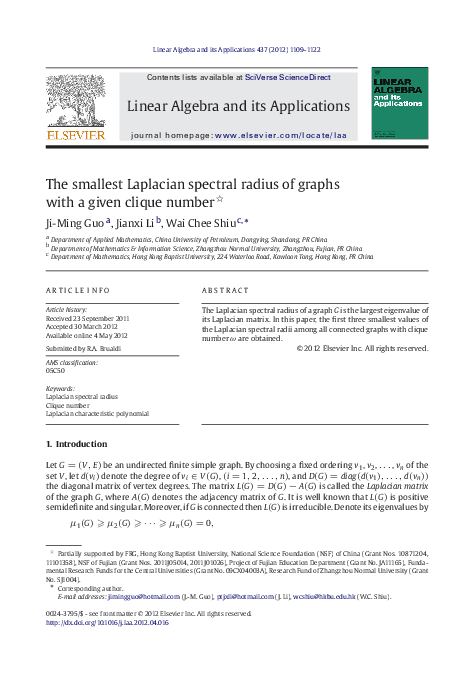 (PDF) The smallest Laplacian spectral radius of graphs with a given ...