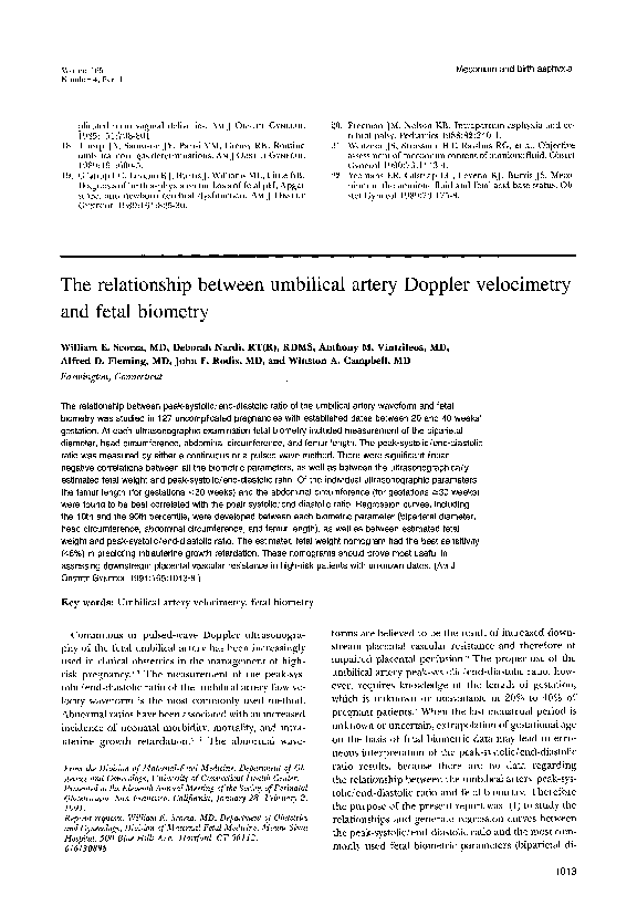 (PDF) The relationship between umbilical artery Doppler velocimetry and ...