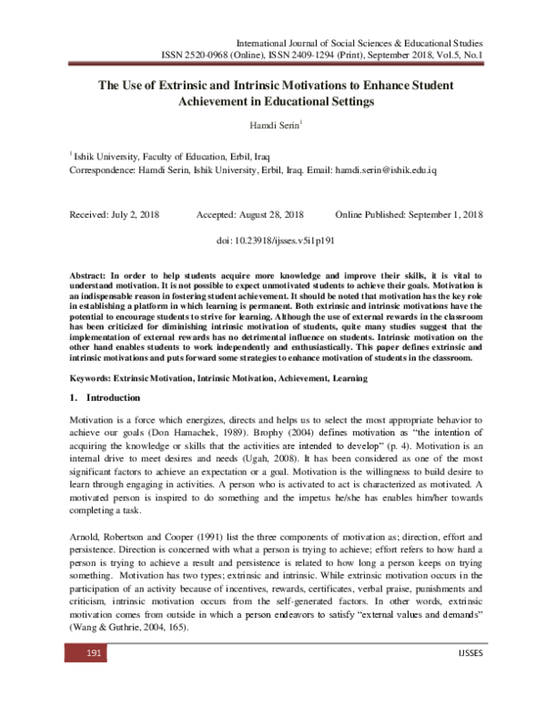 (PDF) The Use of Extrinsic and Intrinsic Motivations to Enhance Student ...