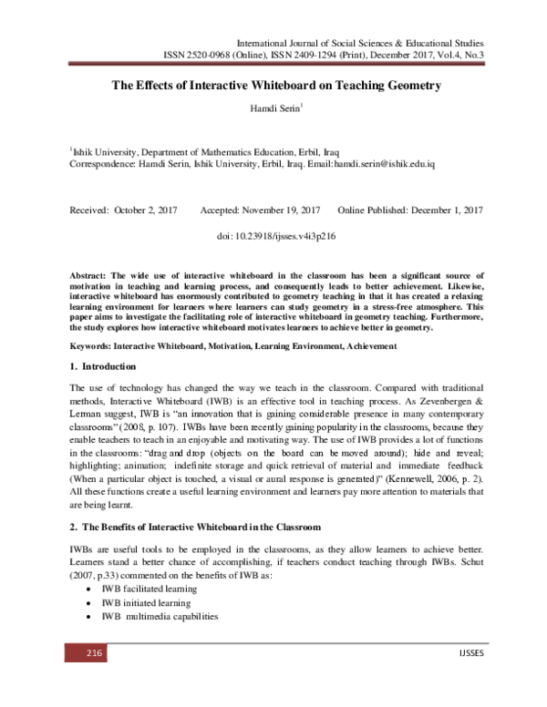 (PDF) The Effects of Interactive Whiteboard on Teaching Geometry