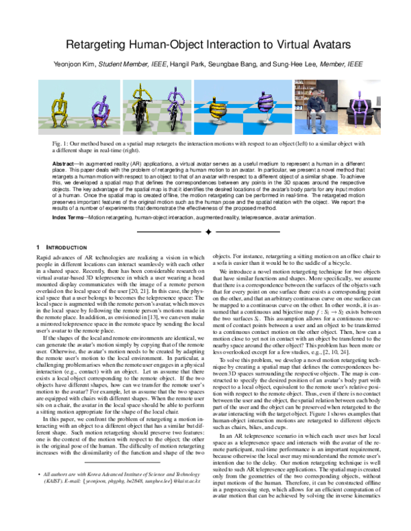 (PDF) Retargeting Human-Object Interaction to Virtual Avatars
