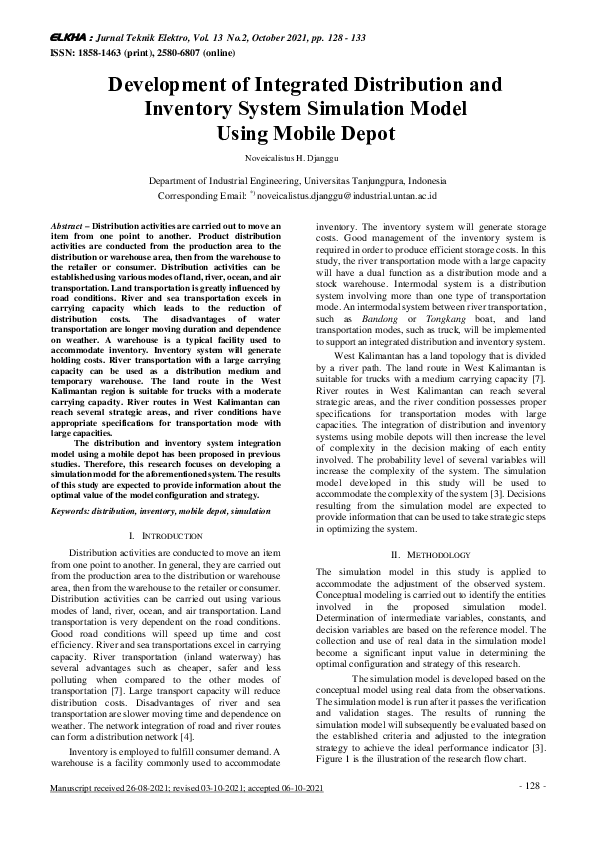 (PDF) Development of Integrated Distribution and Inventory System Simulation Model Using Mobile ...