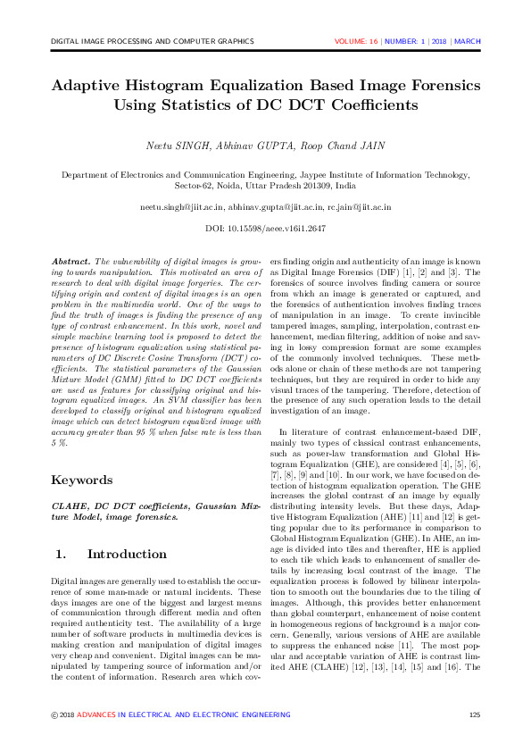 (PDF) Adaptive Histogram Equalization Based Image Forensics Using ...