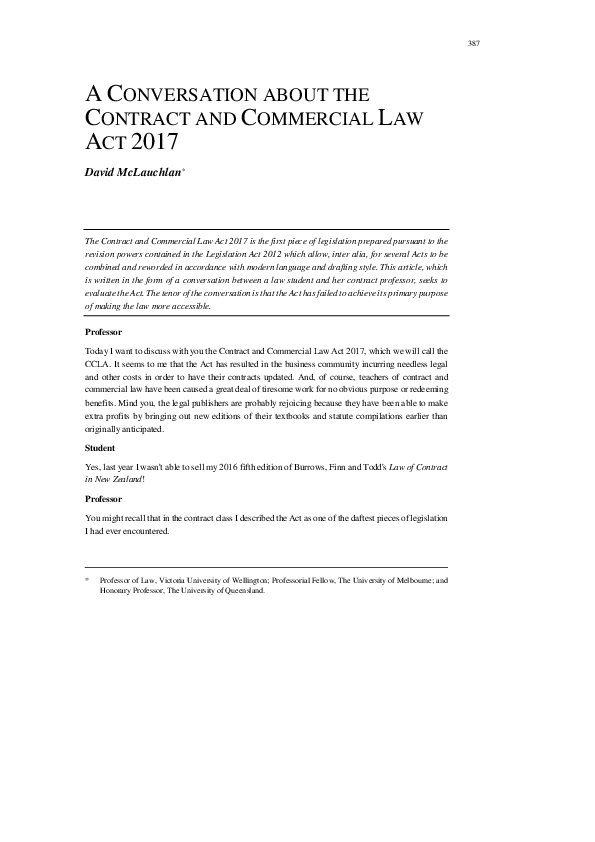 (PDF) A Conversation about the Contract and Commercial Law Act 2017