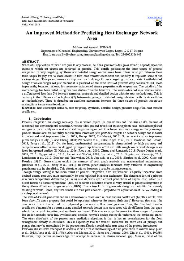 (PDF) An Improved Method for Predicting Heat Exchanger Network Area
