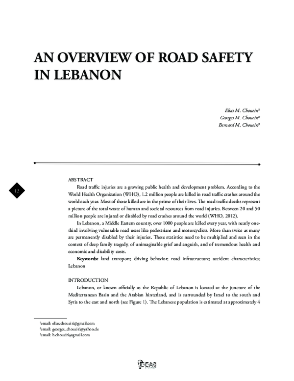 (PDF) An Overview of Road Safety in Lebanon