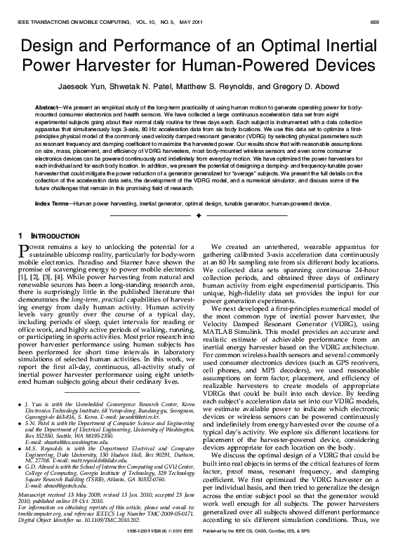 (PDF) Design and Performance of an Optimal Inertial Power Harvester for ...