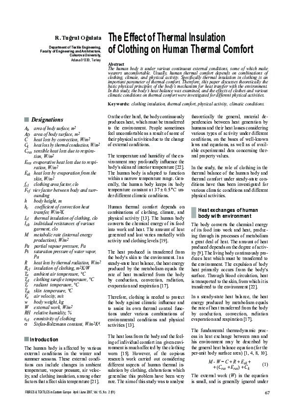 (PDF) The Effect of Thermal Insulation of Clothing on Human Thermal Comfort