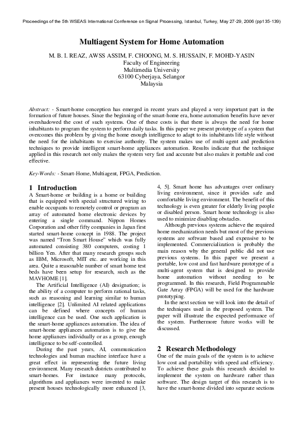 (PDF) Multiagent system for home automation